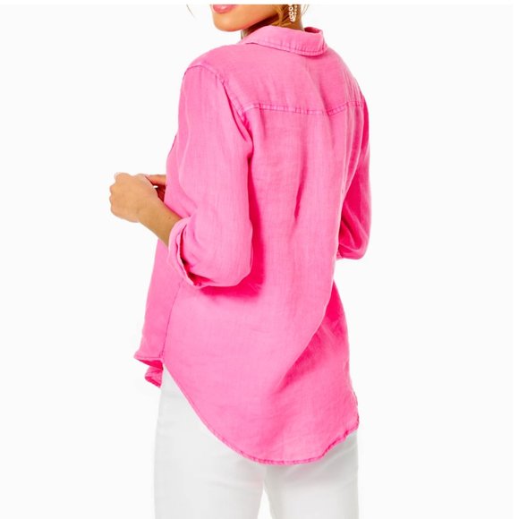 Lilly Pulitzer | Tops | Lilly Pulitzer Sea View Linen Button Down Top Aura Pink | Poshmark